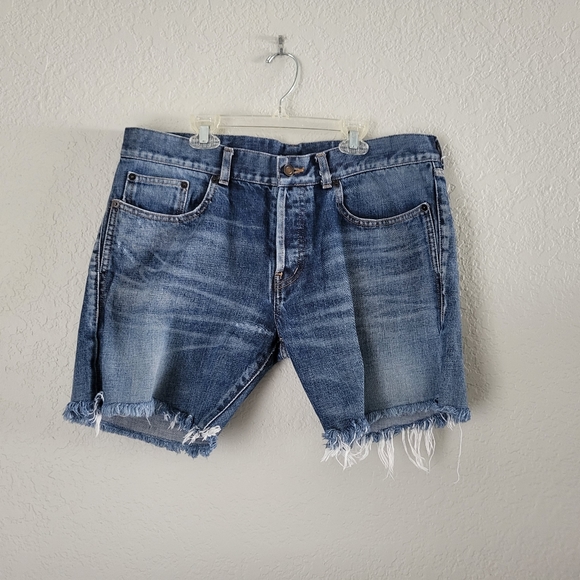 Saint Laurent | Shorts | Saint Laurent Distressed Cut Off Blue Jeans ...